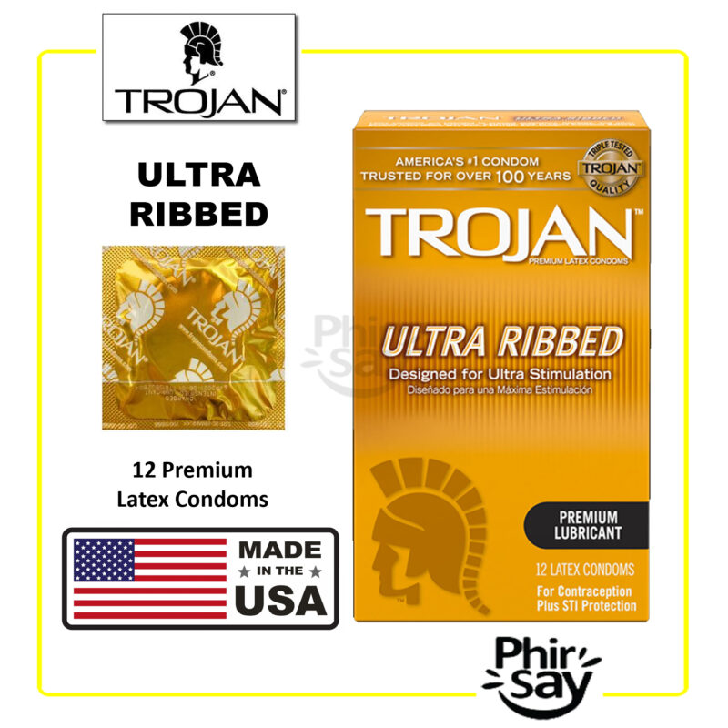 Trojan Ultra Ribbed Condoms | Pack of 12 - Phirsay